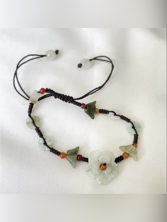 Jewelry | Handcrafted Natural Green Jade Flower Adjustable Bracelet ...